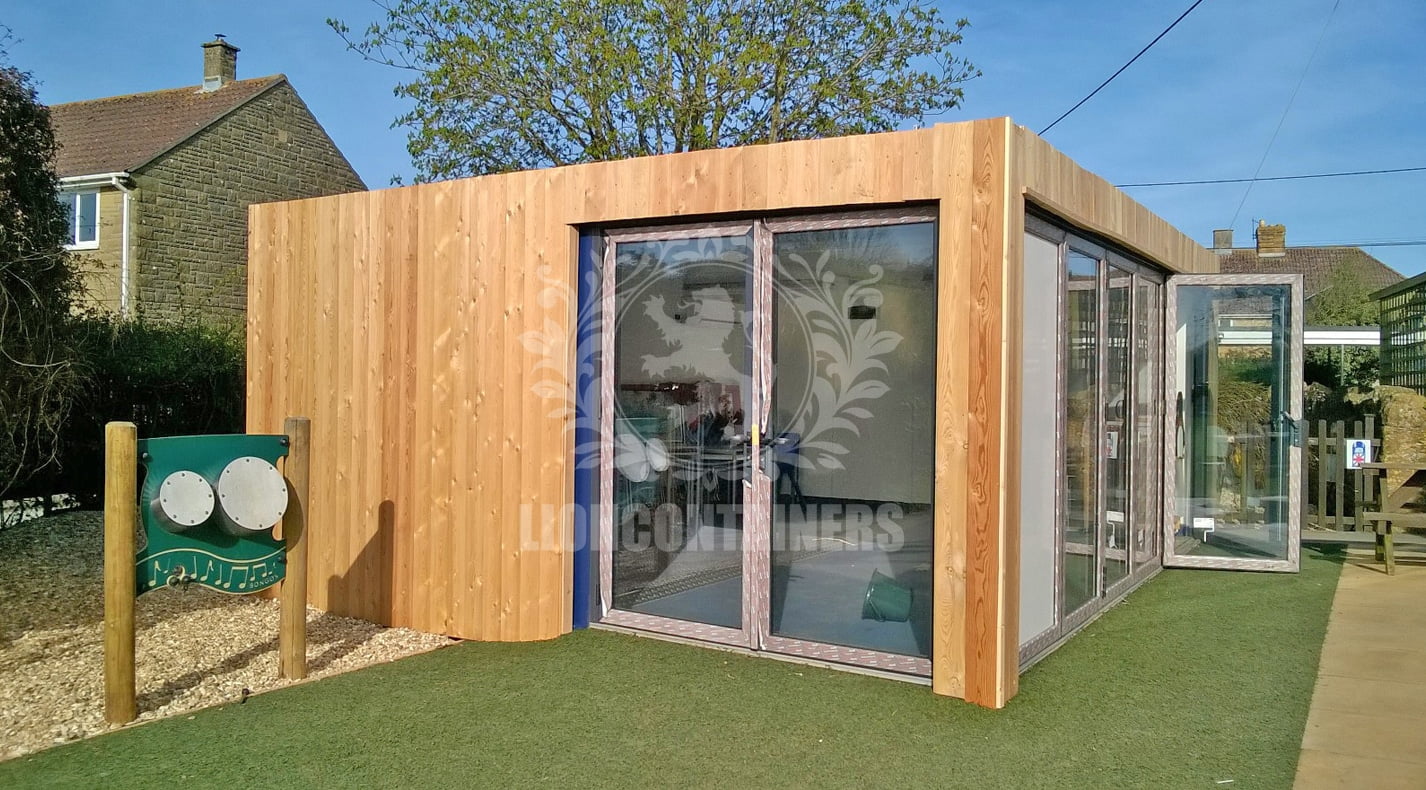 Cladded Primary School Classroom Container With Bi-Folding Doors - Lion ...